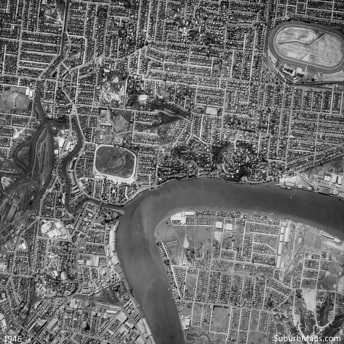 1946 Aerial Photo of Bulimba and surrounding areas – Suburb Maps