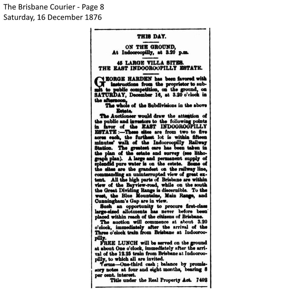 1876 Estate Map of the East Indooroopilly Estate, Indooroopilly ...
