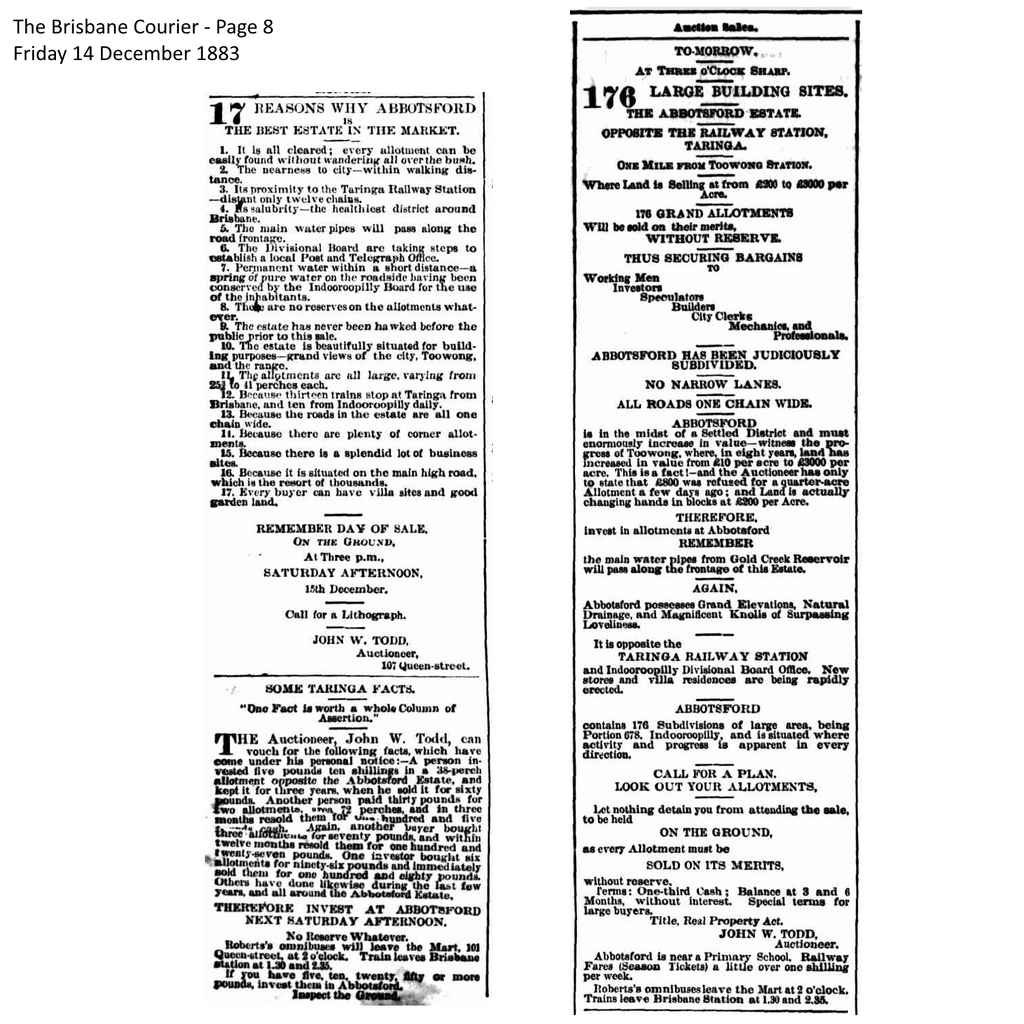 1883 Taringa - Abbotsford Estate – Suburb Maps