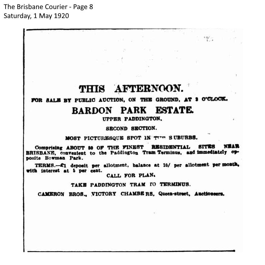 1920 Bardon - Bardon Park Estate - 2nd – Suburb Maps
