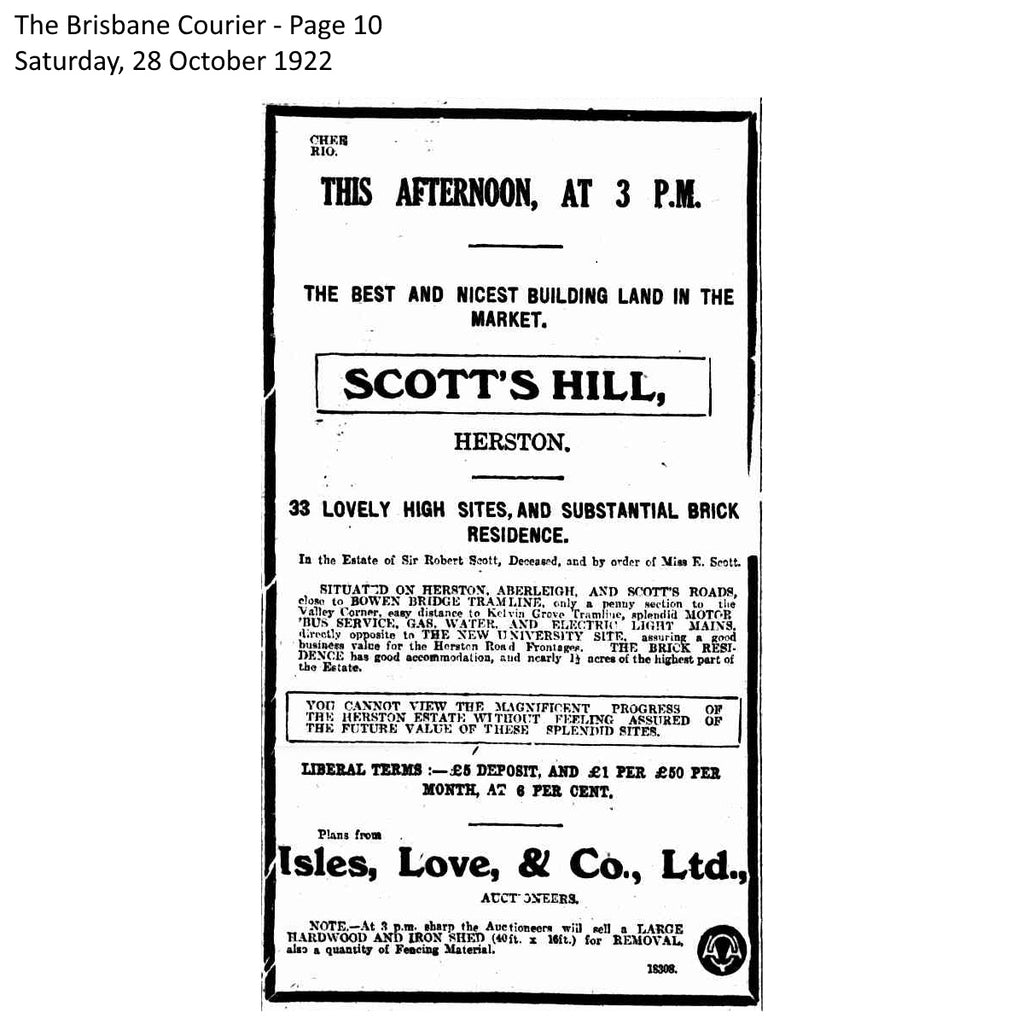 1922 Herston - Scott's Hill Estate – Suburb Maps