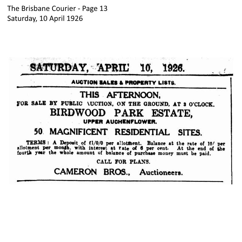 1926 Bardon - Birdwood Park Estate – Suburb Maps